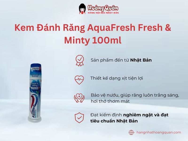 Kem Đánh Răng AquaFresh Fresh & Minty 100ml | Hàng Nhật Hoàng Quân